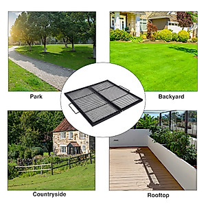 Lineslife Square Fire Pit Cooking Grill Grates, Folding Outdoor Campfire BBQ Grill Rack with Handles, Portable Outside Camping Gear Cookware and Accessory, 30 Inch