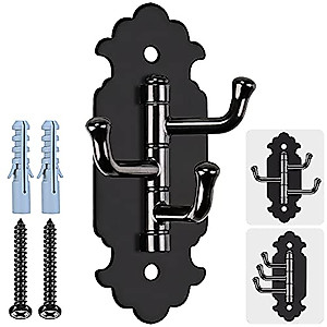 SELEWARE Metal Hooks for Hanging, 3 Rotatable Hooks Design in 1 Set, Coat Hooks Wall Mounted, Black