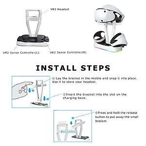 PS VR2 Charging Station Magnetic Charging Base for PS VR2 Headset Holder Storage Rack PS VR2 Controller Charging Dock Stand with RGB Color Light