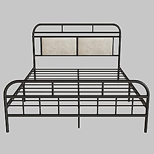 KARHIBLY Metal Queen Bed Frame with Upholstered Headboard and Footboard, Modern Metal Platform Bed with Premium Steel Frame, Noise-Free, No Box Spring Needed,Black