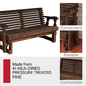 Amish Casual Heavy Duty 800 Lb Roll Back Pressure Treated Porch Glider with Cupholders (4 Foot, Dark Walnut Stain)