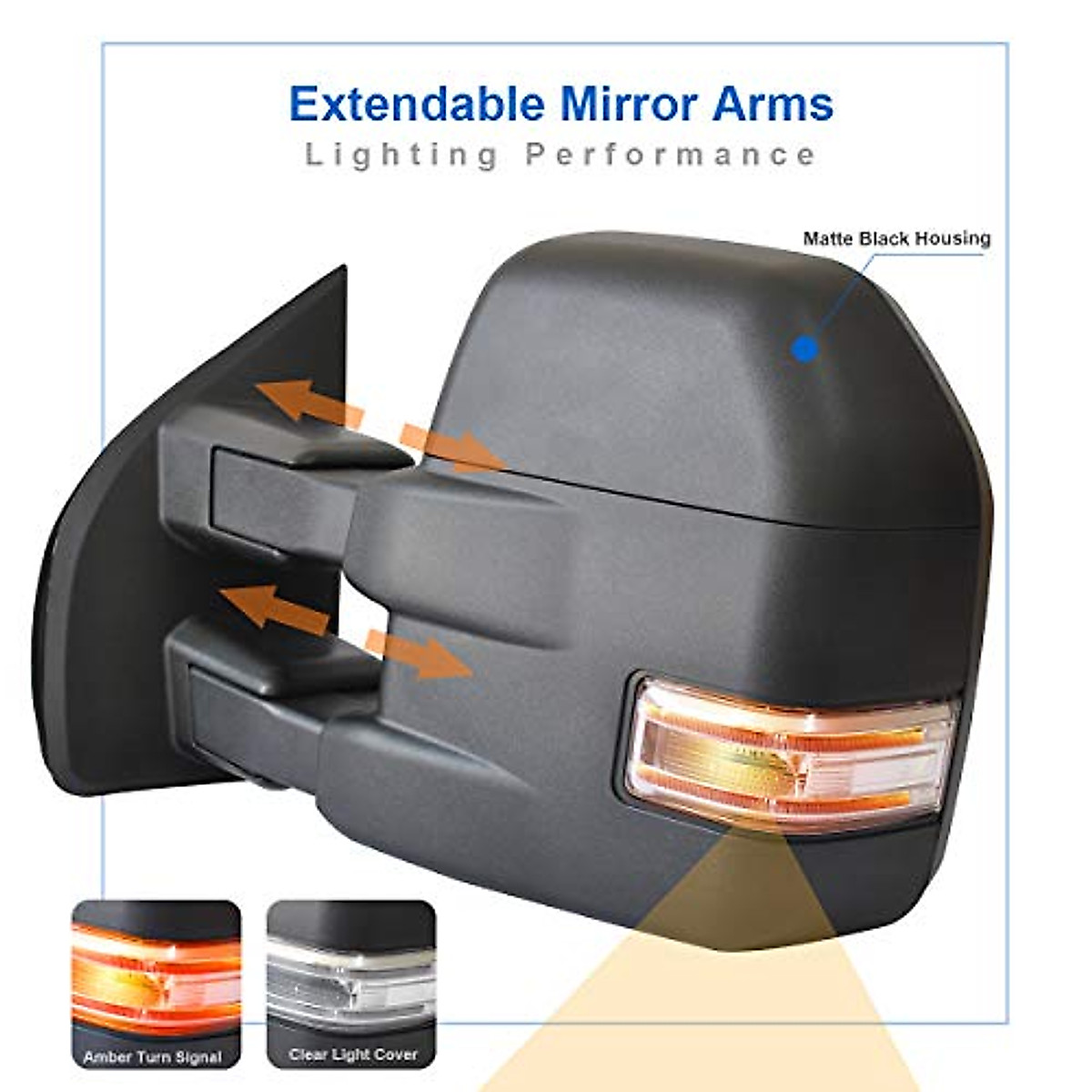 JZSUPER Towing Mirrors fit for Ford F150 Pickup Truck 2015 2016 2017 2019 2020 Black Housing with Power Heated Turn Signal Light Temperature Sensor 8-Pin Plug