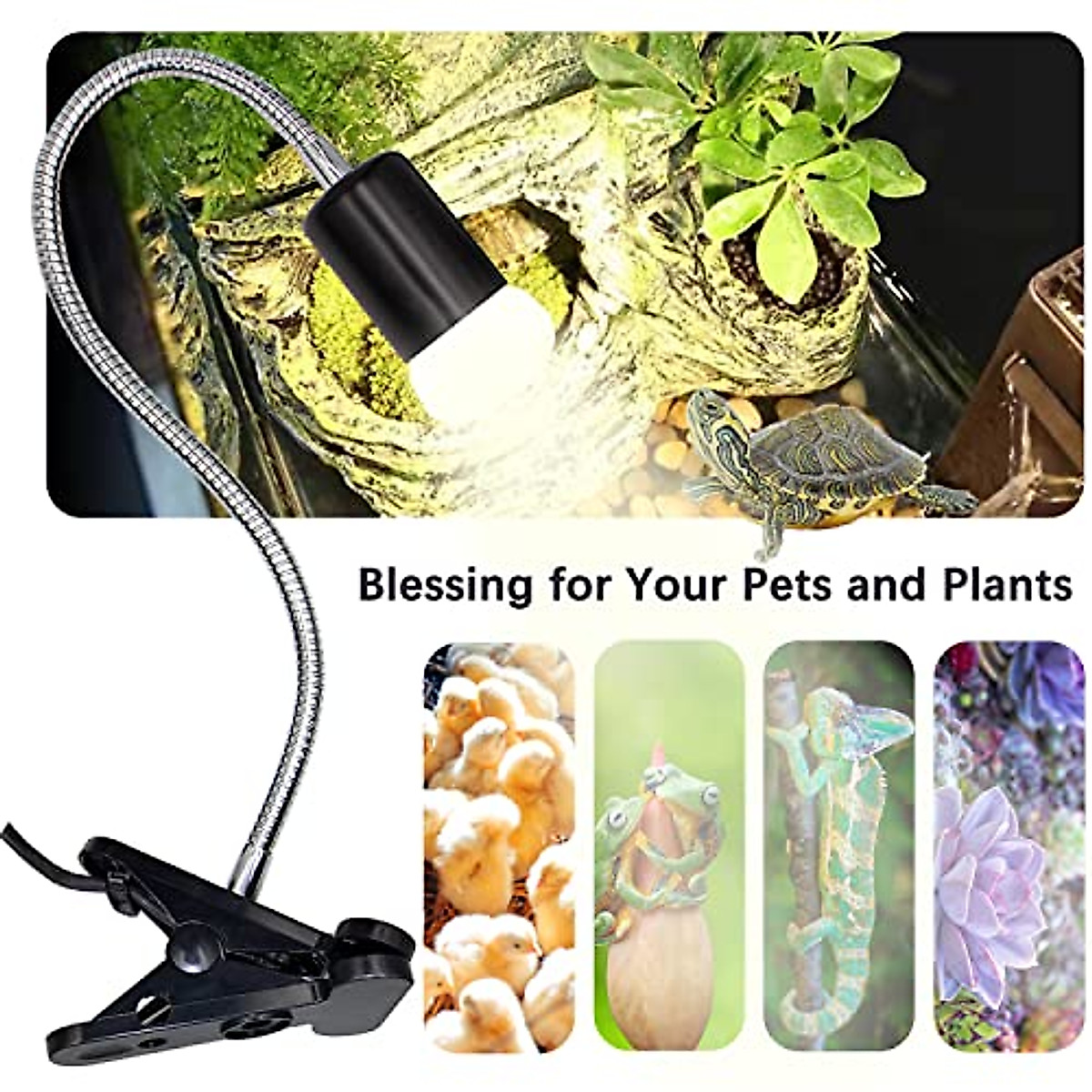 Pet Heating Light Lamp,Turtle Tank Light for Rreptiles,Flexible Clamp ...
