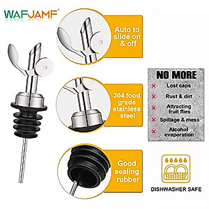WAFJAMF 2 Pcs Weighted Stainless Steel Bottle Pourers, Self Closing Olive Oil Dispenser Spout, Auto Flip Feature Liquor Pour Spouts for Pours Liquid, Olive Oil, Wine, Vinegar (Silver)……