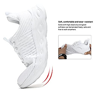 Kvovzo Womens Lace up Tennis Shoes Non Slip Lightweight Work Gym Shoes Ladies Walking Running Sport Sneakers White