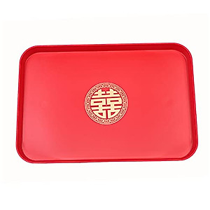 Red Tea Serving Tray Chinese Wedding Dessert Plate Tray Food Serving Tray Decorative Tray Organiser Ottoman Coffee Table Countertop for Bridal Shower Wedding