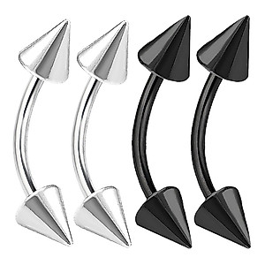 bodyjewellery 4pcs 16g Curved Barbell Cartilage Lip Tragus Eyebrow Forward Helix Conch Daith Earring Black Vertical Labret Spike - 10mm