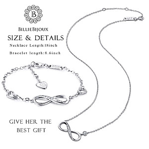 Billie Bijoux 925 Sterling Silver Necklace Bracelet One Sets Forever Love” Infinity Heart Love Jewelry Sets White Gold Plated Diamond Women Necklace