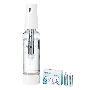 Asfolia Portable Sparkling Water Maker - Travel Soda Maker for Home & Outdoor, 1L Carbonating Bottle, 10 Pack CO2 Cylinders, Compact Carbonated Water Machine for Flavored Drinks, Soda Machine (White)