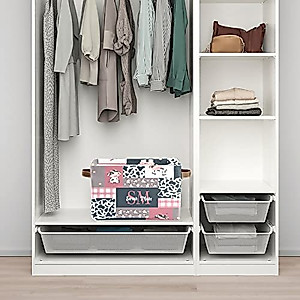 Cow Print Patchwork Custom Storage Basket ,Personalized Storage Bins Cubes Organizer with Handle for Bedroom Wardrobe,Nursery,Basket 1 Pack