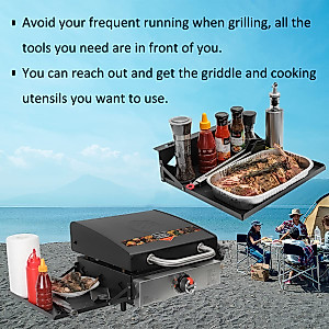 AdokeiTa Griddle Caddy for Blackstone 17'/22'/28' Griddle, BBQ Accessories Organizer, Easy Access to Spice Bottles, Black, Stainless Steel, Rectangular