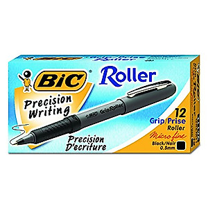 BIC Roller Glide Grip Pen, Fine Point (0.7mm), Black, 12-Count