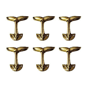 Brass Whale Tail Wall Mount Hooks Set of 6 Pieces Sculpture Unique A Excellent Item for Home | Office | Restaurant Decorations Item Coat Hook by INDIAART12
