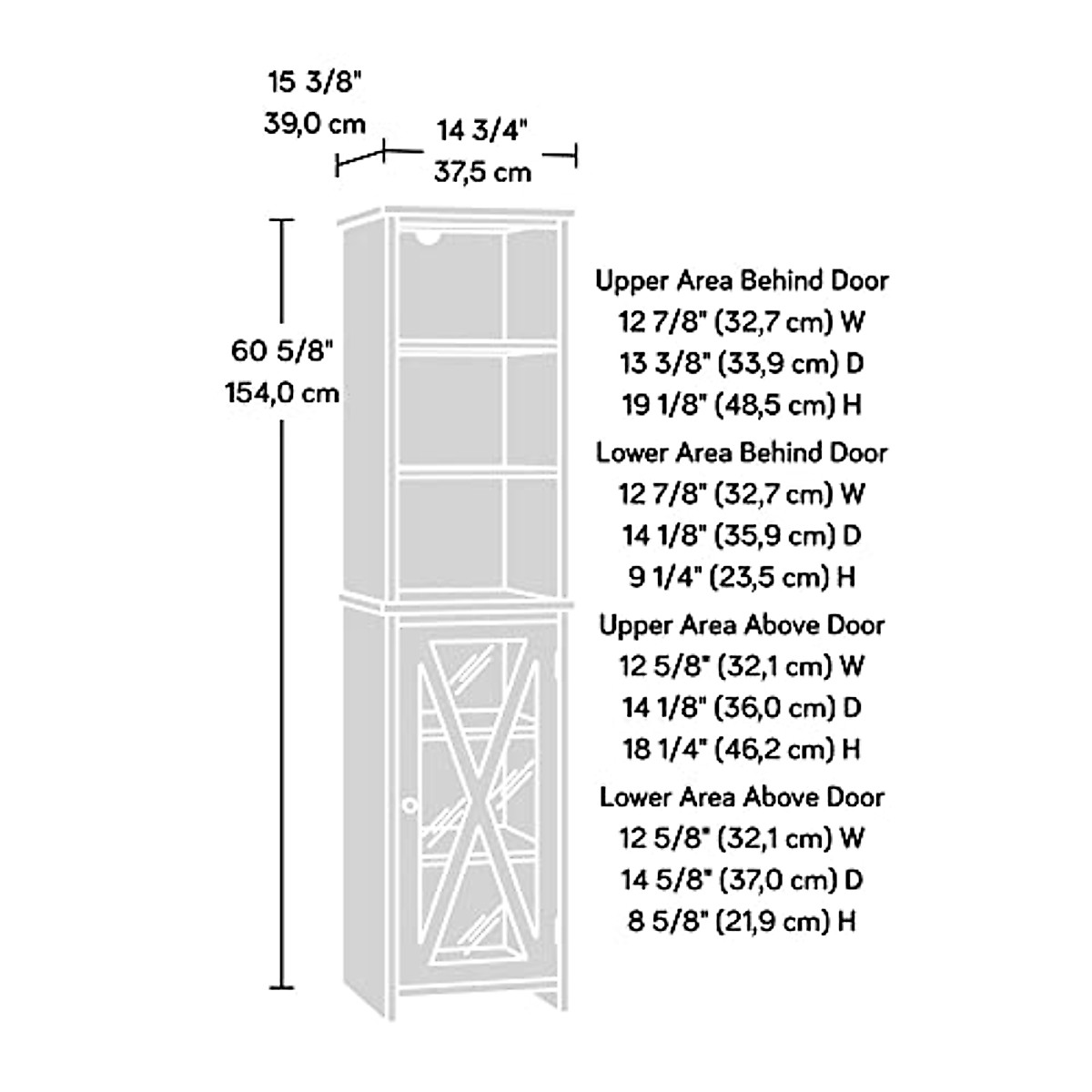Sauder Cottage Road Linen Tower, L: 14.76" x W: 15.35" x H: 60.63", White Finish