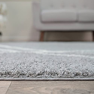 Rugshop Cozy Contemporary Stripe Perfect for Living Room,Bedroom,Home Office Non-Shedding Plush Shag Area Rug 7'10" X 10' Gray-White