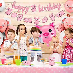 36 Pcs Pig Birthday Party Decorations Pink Pig Farm Animal Birthday Banner Piggy Latex Balloons Jumbo Pink Pig Head Foil Balloons for Piggy Baby Shower Decorations Pink Farm Themed Party Supplies
