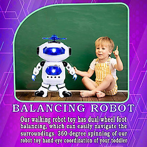 Toysery Walking Robot Toys for Kids - 360° Body Spinning Dancing Robot Toy with LED Lights Flashing and Music, Smart Interactive Electronic Kids Robot Toy, Baby Walking Toy for Toddler Boys and Girls
