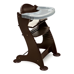 Badger Basket Embassy Wooden Height Adjustable Convertible Baby High Chair and Toddler Seat with Two Trays - Espresso