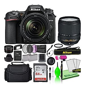 Nikon D7500 20.9MP DSLR Digital Camera with 18-140mm VR Lens (1582) Deluxe Bundle Kit -Includes- Sandisk 64GB SD Card + Large Camera Bag + Filter Kit + Spare Battery + Telephoto Lens + More