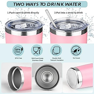 20oz Tumbler with Straw and Brush, Stainless Steel Vacuum Insulated tumbler, Double Wall Insulated Coffee Tumbler for Outdoor, Home, Travel,Office (Light pink,1pcs)
