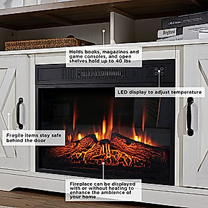 AMERLIFE Fireplace TV Stand 54'' Farmhouse Barn Door Entertainment Center for TVs up to 60'' Mordern Media Console Table with 2 Open Shelves and Cabinets, Rustic Oak & White, 30'' H/with Fireplace