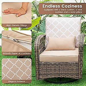Tangkula 3-Piece Patio Swivel Rocker Set, Wicker Swivel Rocking Chairs w/Tempered Glass Coffee Table, 360° Swiveling & Smooth Rocking, Outdoor Rattan Rocking Set for Backyard, Balcony (Mix Brown)