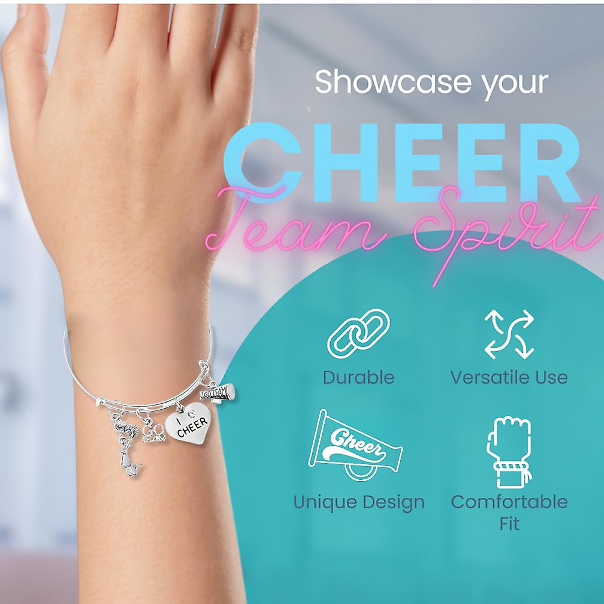 Infinity Collection - Cheer Bracelet - Adjustable Charm Bangle, Cheer Jewelry, Gift for Cheerleaders & Coaches, Non-Tarnish, Premium Quality