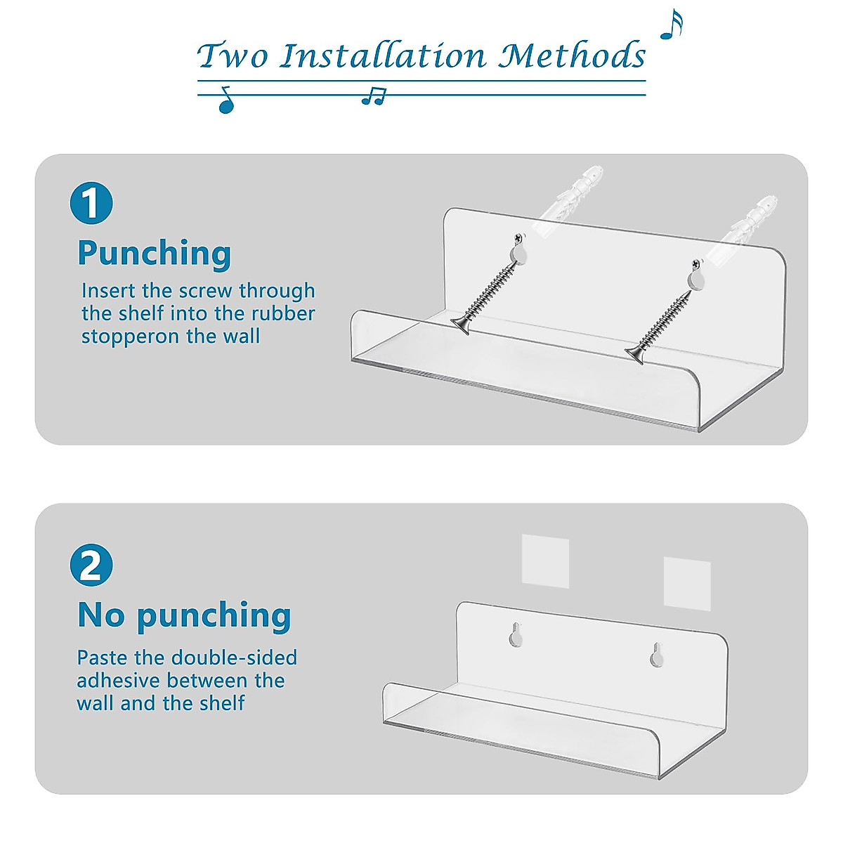 QUTHZZHY 8 Pack Acrylic Shelves for Wall Storage 7" Vinyl Record Wall Mount Shelves Vinyl Display for Bathroom Bedroom Living Room Kitchen Room Decor Clear