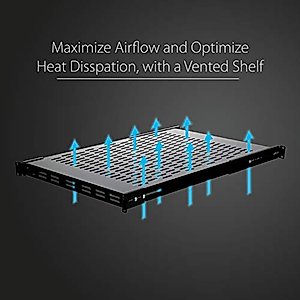 StarTech.com 1U Adjustable Vented Server Rack Mount Shelf - 175lbs - 19.5 to 38in Adjustable Mounting Depth Universal Tray for 19" AV/ Network Equipment Rack - 27.5in Deep , TAA (ADJSHELF)