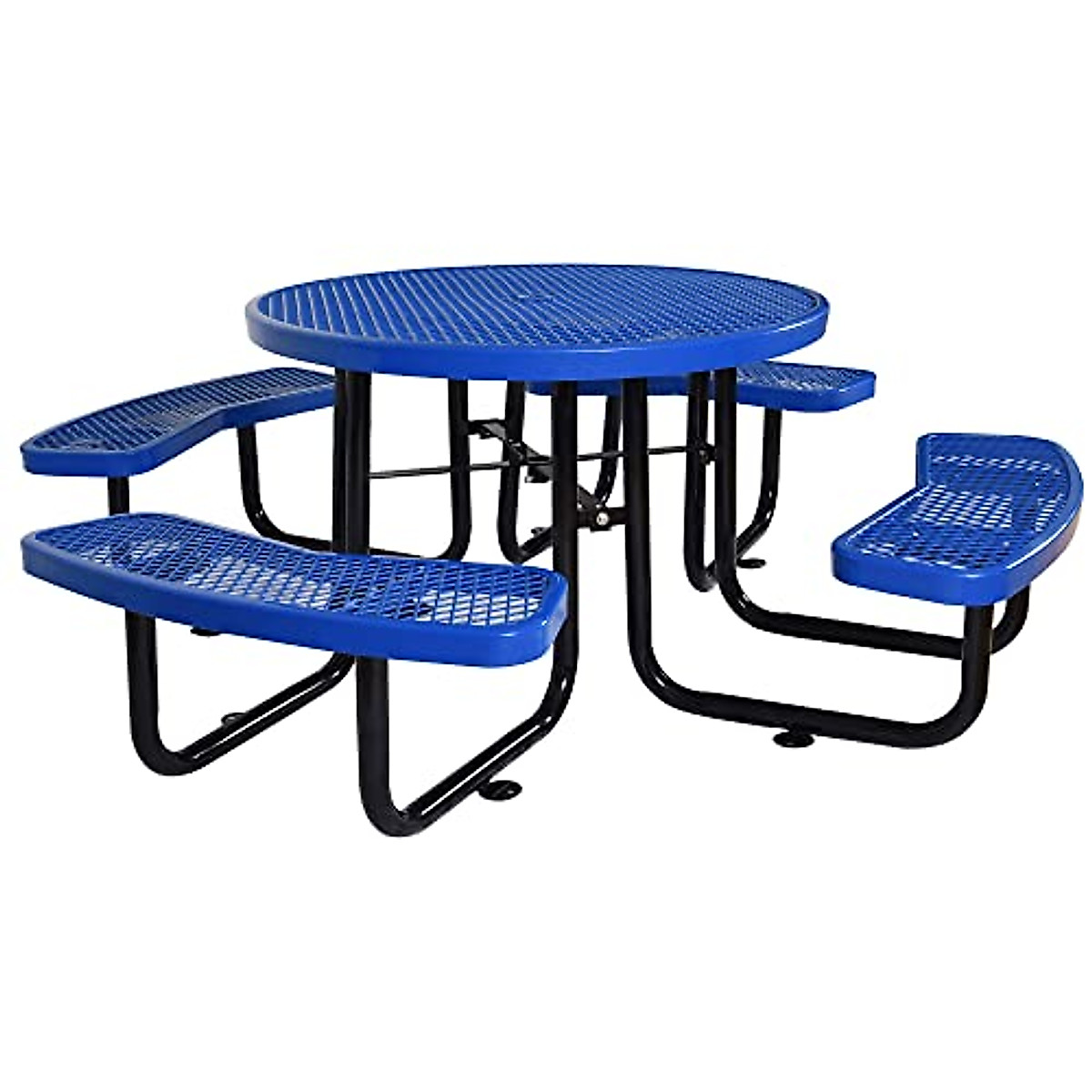 HONOOR Expanded Metal Picnic Table for Outdoors Lifetime Picnic Table with Umbrella Hole,Heavy Duty Sturdy Commercial Picnic Tables for Garden Courtyard BBQ, Round 46 inch Blue (ASW333)