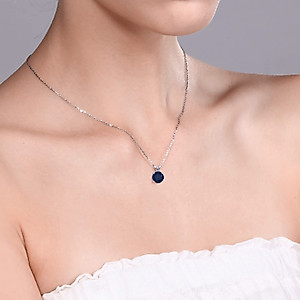 Gem Stone King 925 Sterling Silver 6MM Round Gemstone Birthstone Solitaire Pendant Necklace | 4-Prong Necklace For Women | With 18 Inch Silver Chain
