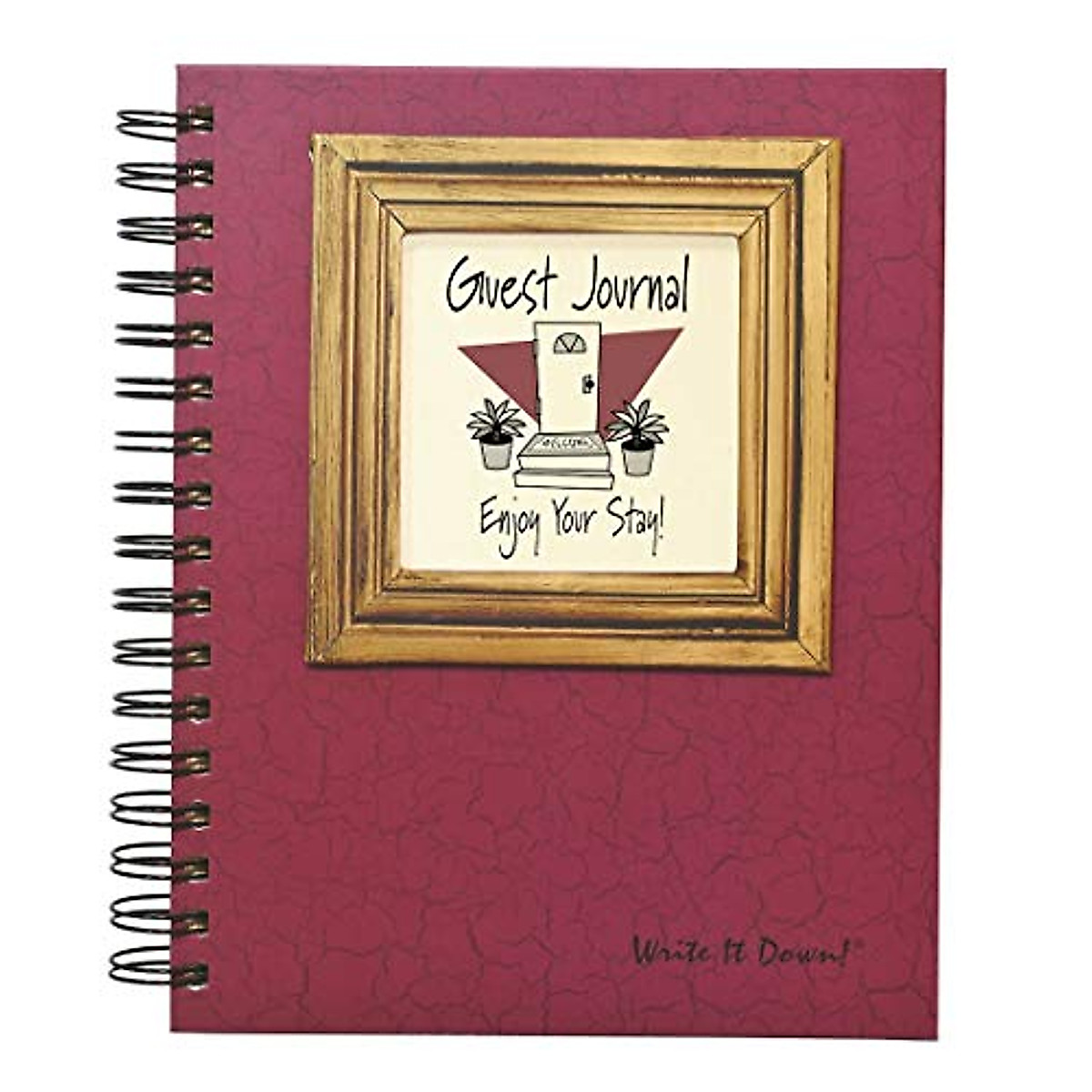 Journals Unlimited "Write it Down!" Series Guided Journal, Guest Journal, Enjoy Your Stay!, with a Cranberry Hard Cover, Made of Recycled Materials, 7.5"x 9"