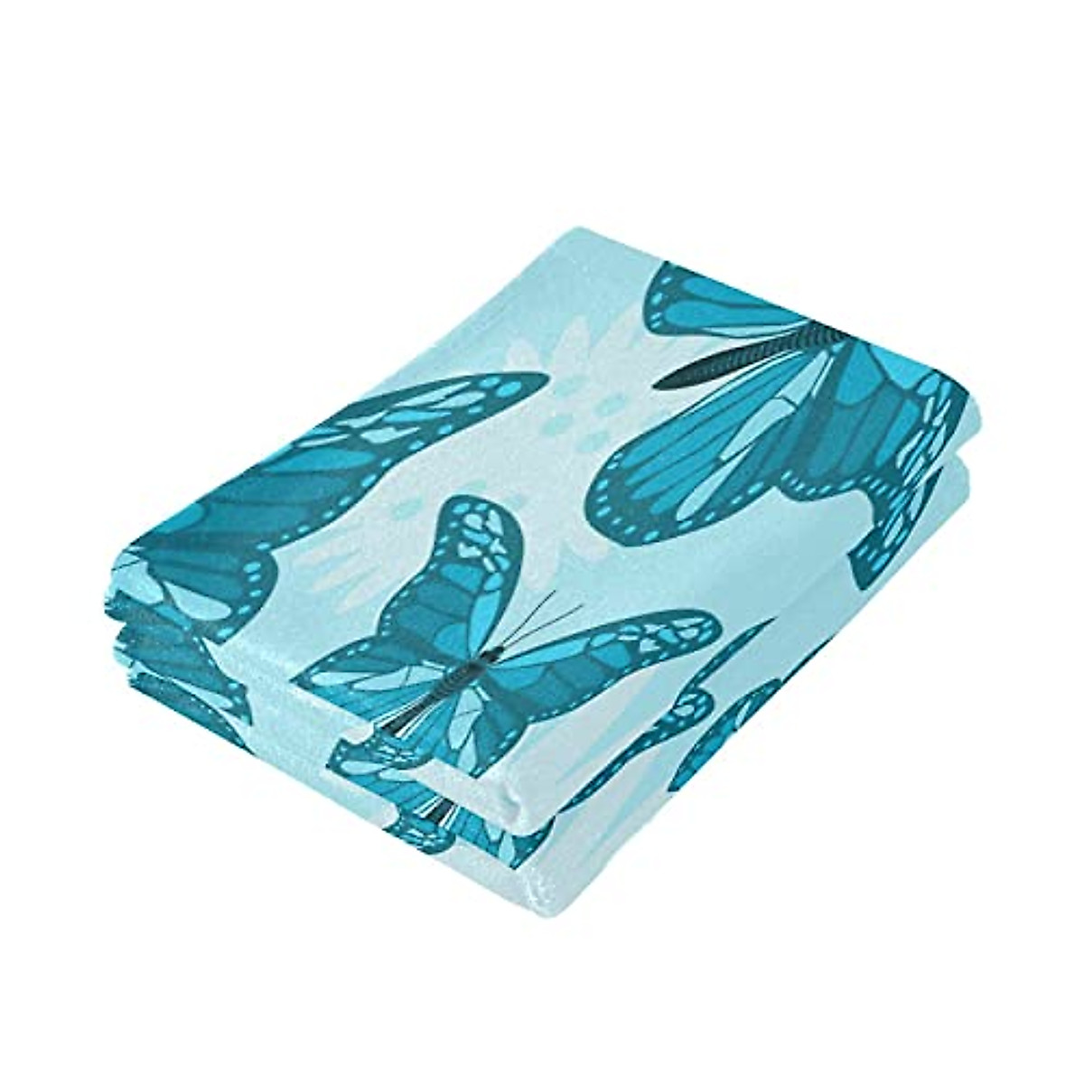 Kigai 2 Pack Pretty Blue Butterfly Hand Towels Set Kitchen Towels Super Soft Highly Absorbent Fingertip Towel for Bath,Kitchen,Gym and Spa