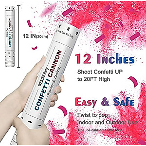 Gender Reveal Confetti Cannon Pink, WERISE Gender Reveal Smoke Bomb Only Pink with Biodegradable Confetti and Powder for Gender Reveal Party Supplies, Baby Girl Shower - 4 Pack (12 In)