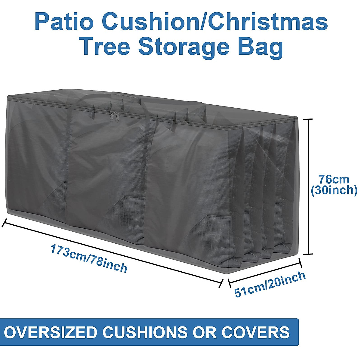 ‎GARPROVM Garden Cushion Storage Bag, 420D Oxford Fabric Waterproof Storage Bags Extra Large Outdoor Cushion Storage Bag with Handle Zipper — Extra Large Storage Bags (173x51x76 cm, Black)