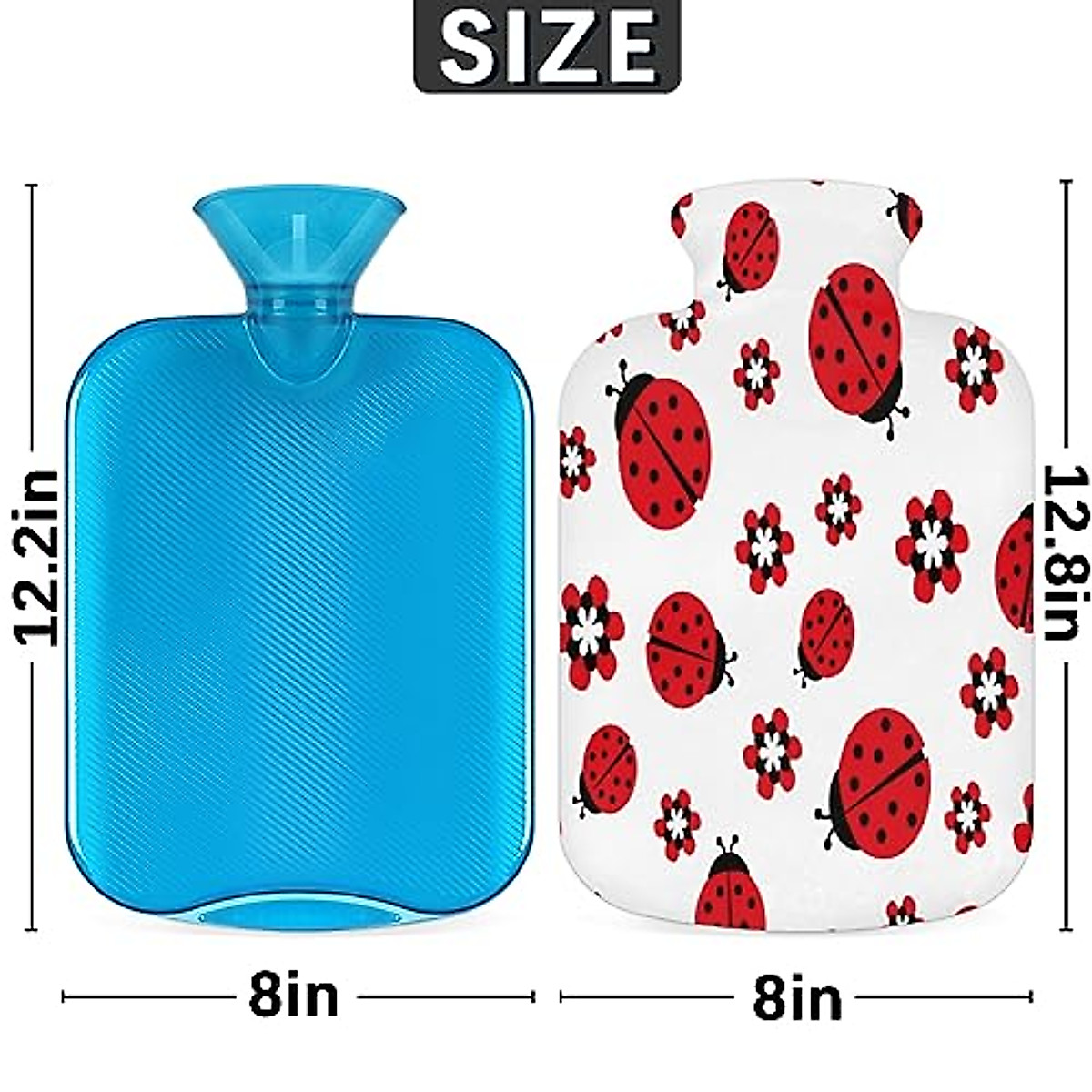 Red Ladybug Pattern Hot Water Bottle with Cover 2L Large Hot Water Bag for Menstrual Cramps, Neck and Shoulder Pain Relief, Hot Cold Therapy, Hand Feet Warmer