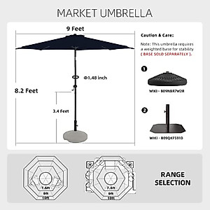 wikiwiki 9 FT Patio Umbrellas Outdoor Table Market Umbrella with Push Button Tilt/Crank,8 Sturdy Ribs, Fade Resistant Waterproof POLYESTER DTY Canopy for Garden, Lawn, Deck, Backyard & Pool