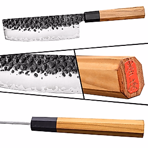 Ink Plums 6.7 Inch Kitchen Usuba Knife,Vegetable Cleaver Knife Asian Nakiri Knife,Stainless Steel With Hand-forged,Olivewood Handle and Gift Box for Family & Restaurant