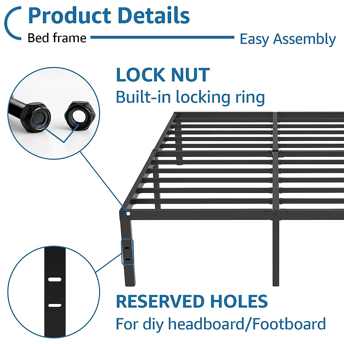 VOLIX Metal Platform Bed Frame - Small Package Practical Iron 16" H Bed Frame Twin Size No Box Spring Needed Durable Frame, Black