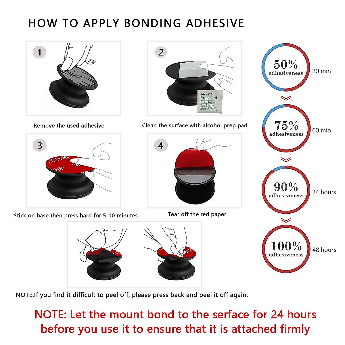 K TOMOTO [10 Pack 3M VHB Sticky Adhesive Pads for Socket Mount Base, Duble Side Heat Resistant Strong Sticker Replacement Tape for Phone Collapsible Grip & Stand Back, 1.3 Inches, Black