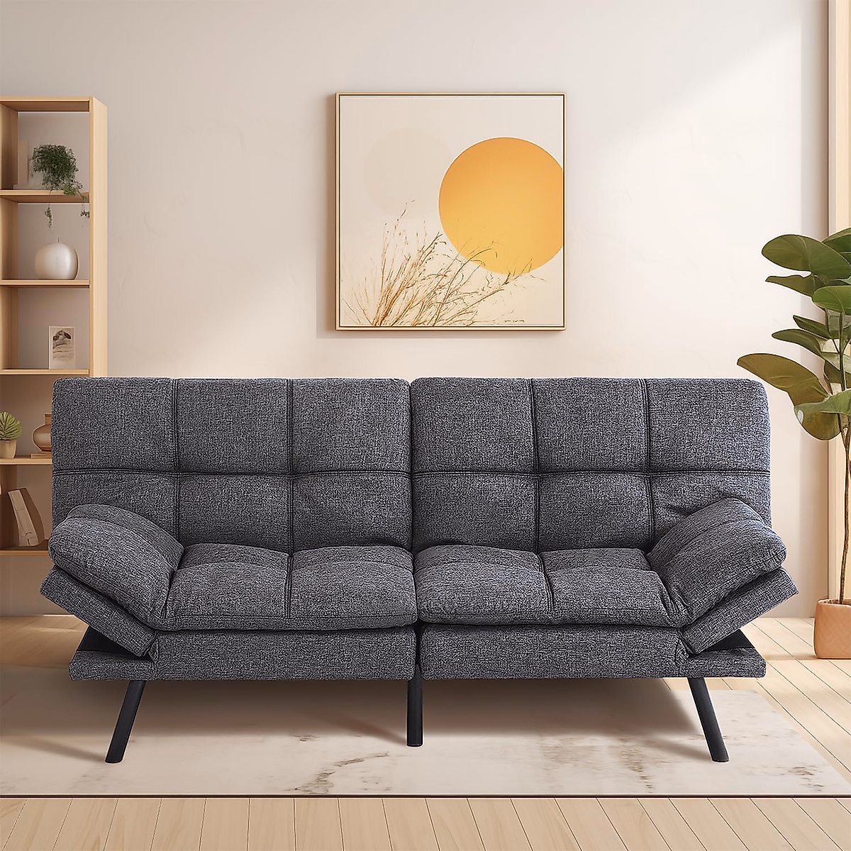 MUUEGM Futon Sofa Bed,Memory Foam Futon Couch Bed Modern Futon Convertible Sleeper Sofa, Faux Leather Love Seat with Adjustable Armrests & Backrests for Small Space Living Room Apartment Offices,Grey