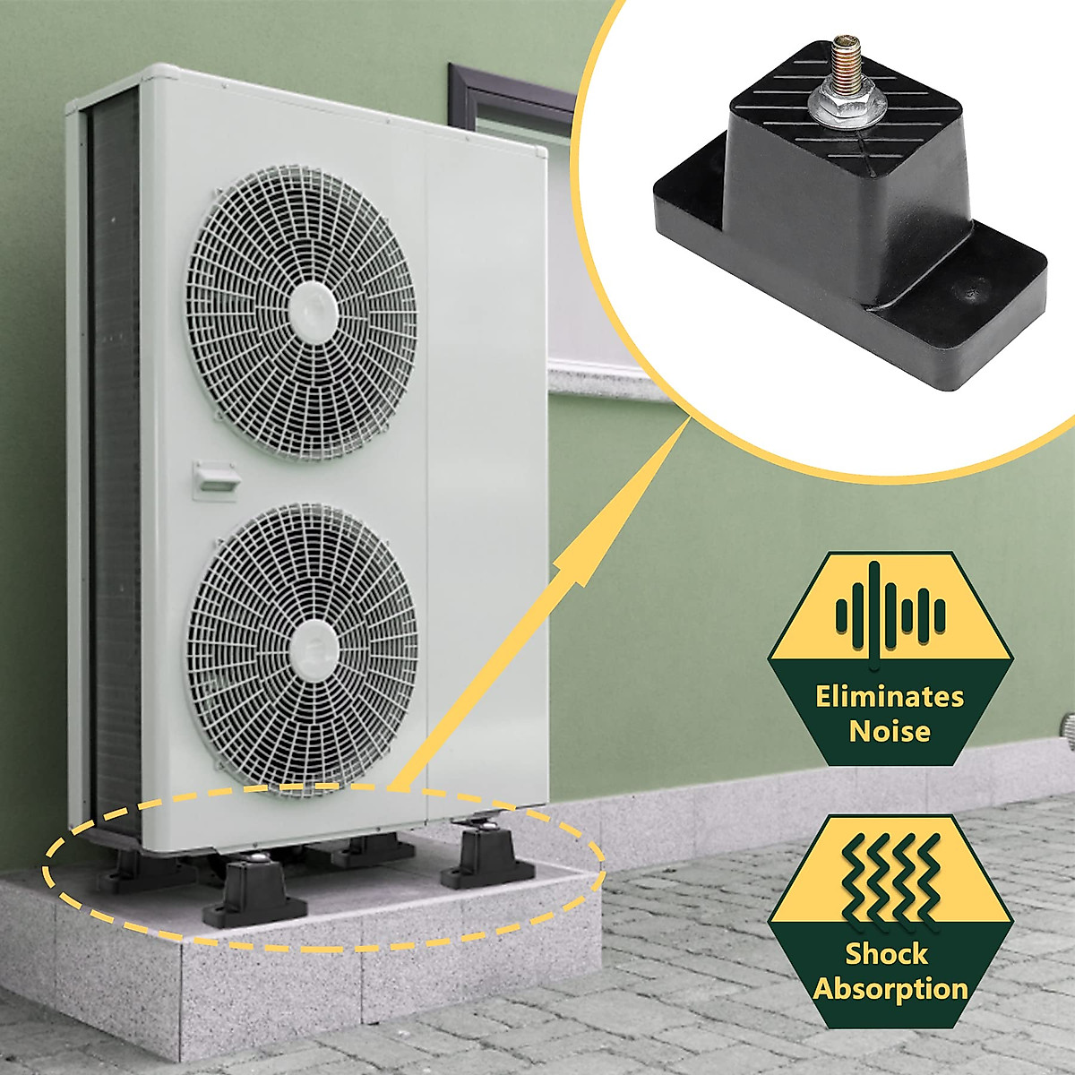 Flehomo 4 Pack Anti-Vibration Rubber Pads, Isolating Mount Bracket for Outdoor Mini Split Air Conditioner Condenser