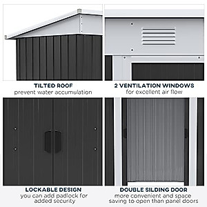 Outsunny 6' x 4' Steel Frame Backyard Garden Tool Storage Shed with 2 Air Vents and Dual Locking Doors, Black