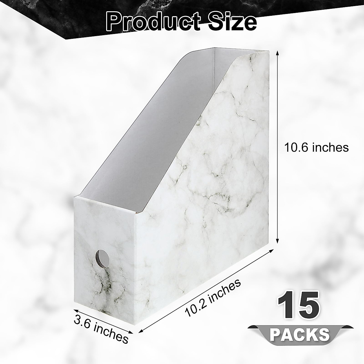 15 Packs Marble Magazine File Holder Bulk Collapsible Magazine Folder Organizer Desktop File Holder Storage Box Cardboard File Rack Book Bins with Labels for A4 Size Document Home School Office Favors