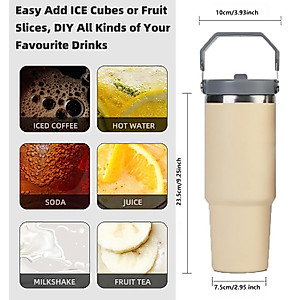 Facdiary 30oz Tumbler With Straw Lid Vacuum Sealed Insulated Cup Reusable Stainless Steel Water Bottle Trave for Water, Iced Tea or Coffee (Off-white)