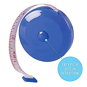 MABIS Retractable Tape Measure, Compact Flexible Measuring Tape, Body Tape Measure, 60 Inches, Blue
