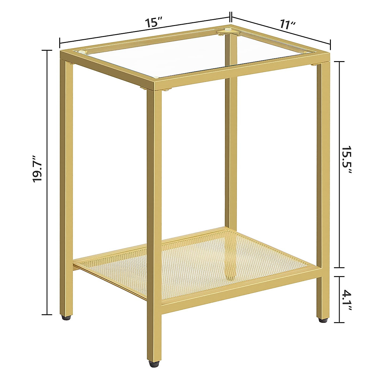 MAHANCRIS End Tables Set of 2, Side Table with Tempered Glass Top, Narrow Beside Table for Small Space, 2-Tier Nightstand with Storage Shelf, for Sofa Couch and Bed, Easy Assembly, Gold ETJ24B01S2Z1