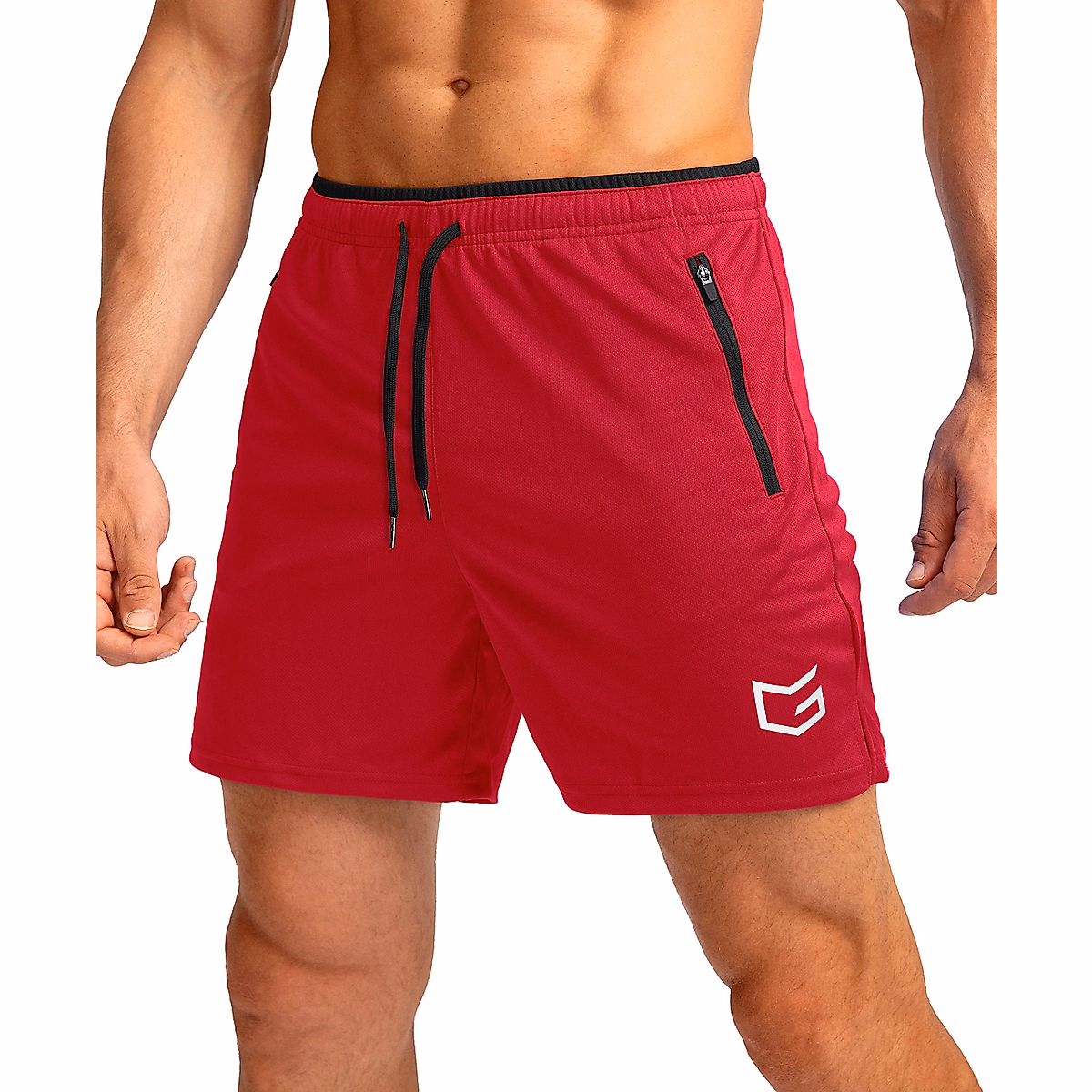 Men's Running Shorts with Zipper Pockets Quick Dry Gym Athletic Workout 5" Shorts for Men (red, Medium)