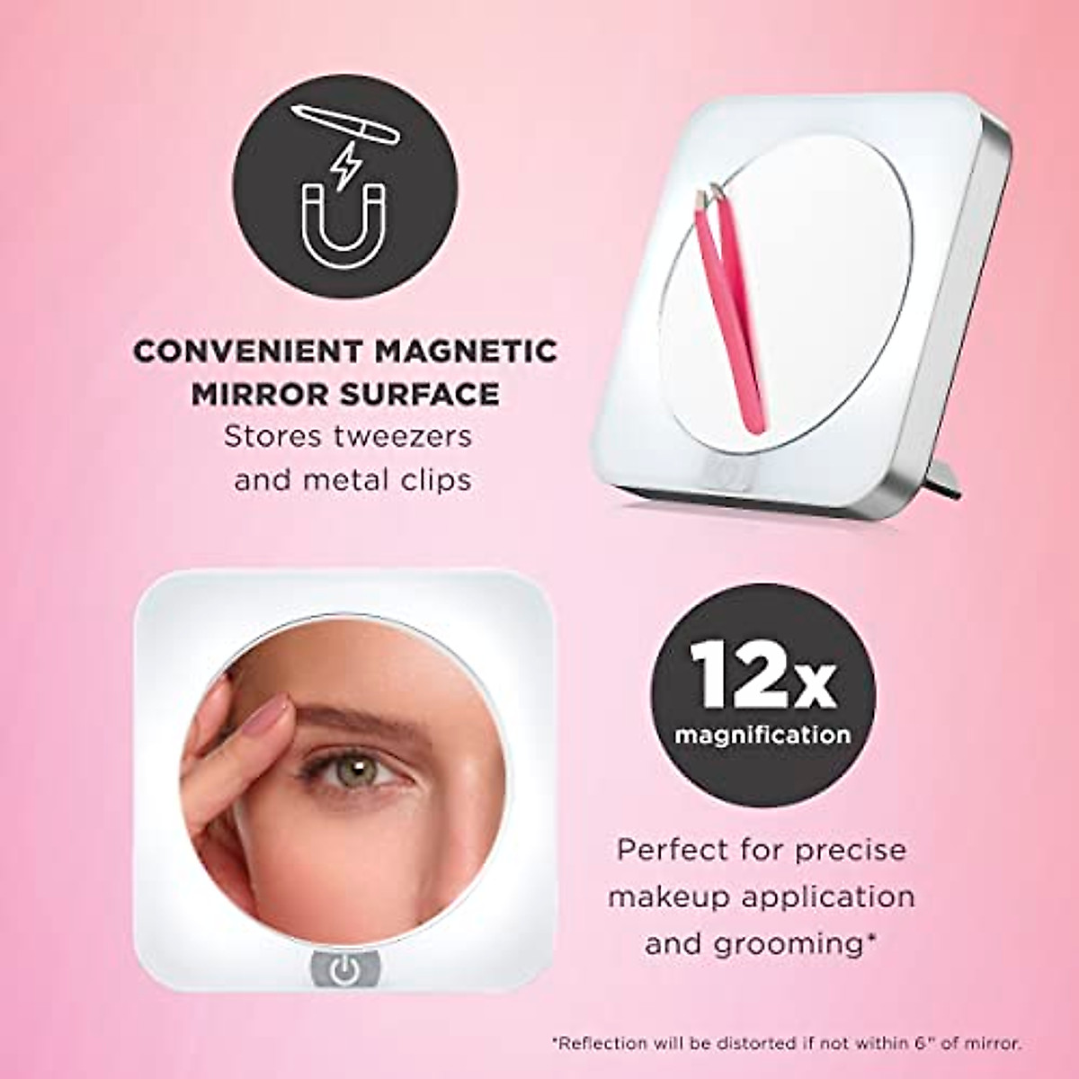 Conair Reflections LED Lighted Spot Makeup Mirror, 12x Magnification