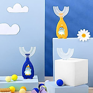U Shaped Kids Toothbrushes 2 Pcs Whole Mouth Toothbrush Age 2-6 Soft Teeth Cleaning Baby Toothbrush 360 Degrees Toddler Toothbrush U Shaped Toothbrush with 2 Pcs Silicone Brush Heads (Cool Style)